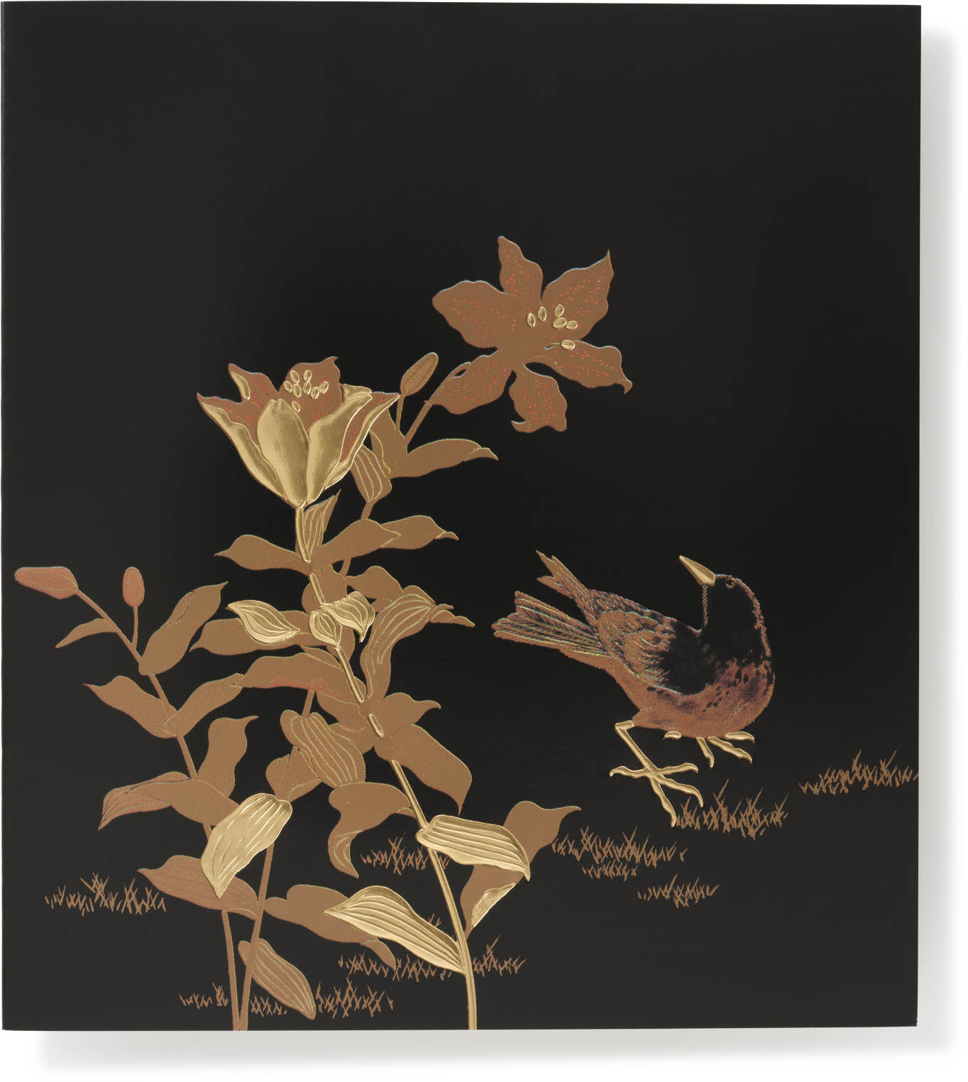 Gold Foil Japanese Lacquer Greeting Card, Sparrow and Lily – Choosing ...