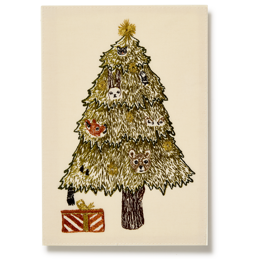 Embroidered Greeting Card, Peeking Animals Christmas Tree – Choosing ...