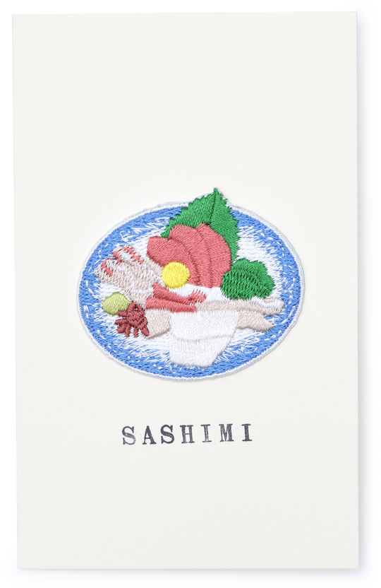 Japanese Embroidered Patch Greeting Card, Sashimi – Choosing Keeping
